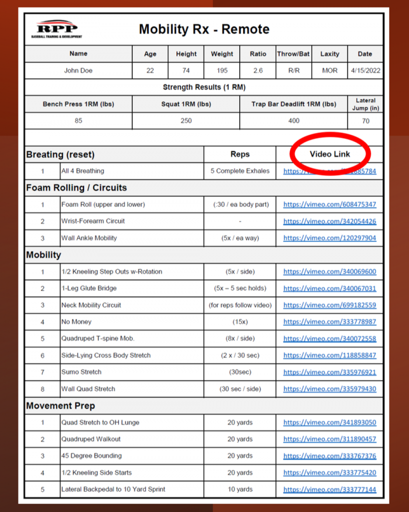 Remote Throwing Program • RPP Baseball